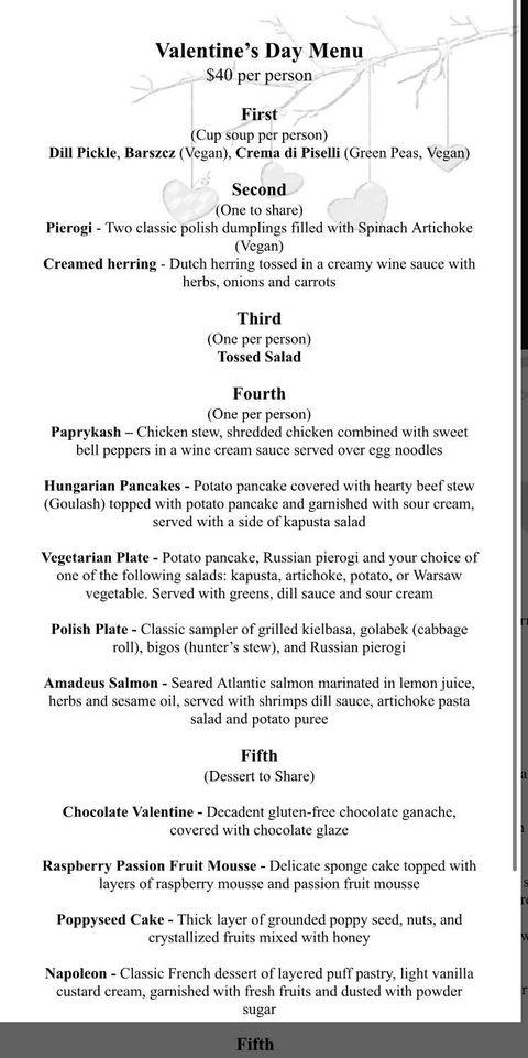 Menu at Amadeus Restaurant, Ann Arbor