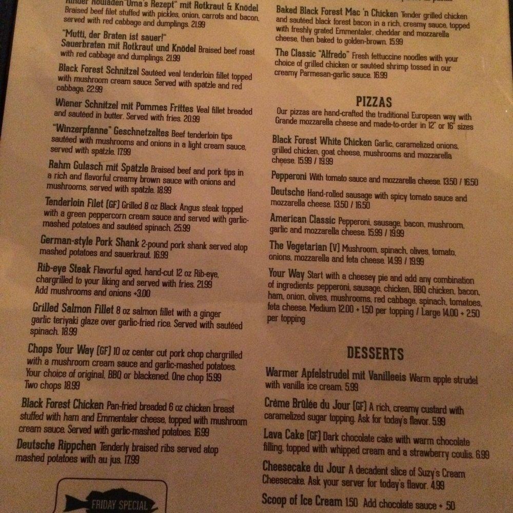 Menu at Black Forest Pub & Grille, Three Lakes