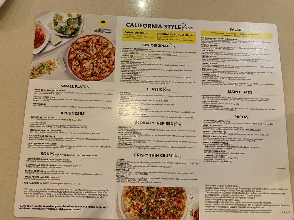 Menu at California Pizza Kitchen pizzeria, Las Vegas, S Las Vegas Blvd
