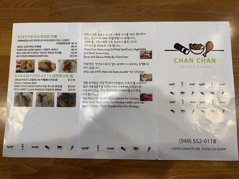 Menu at Chan Chan restaurant, Irvine