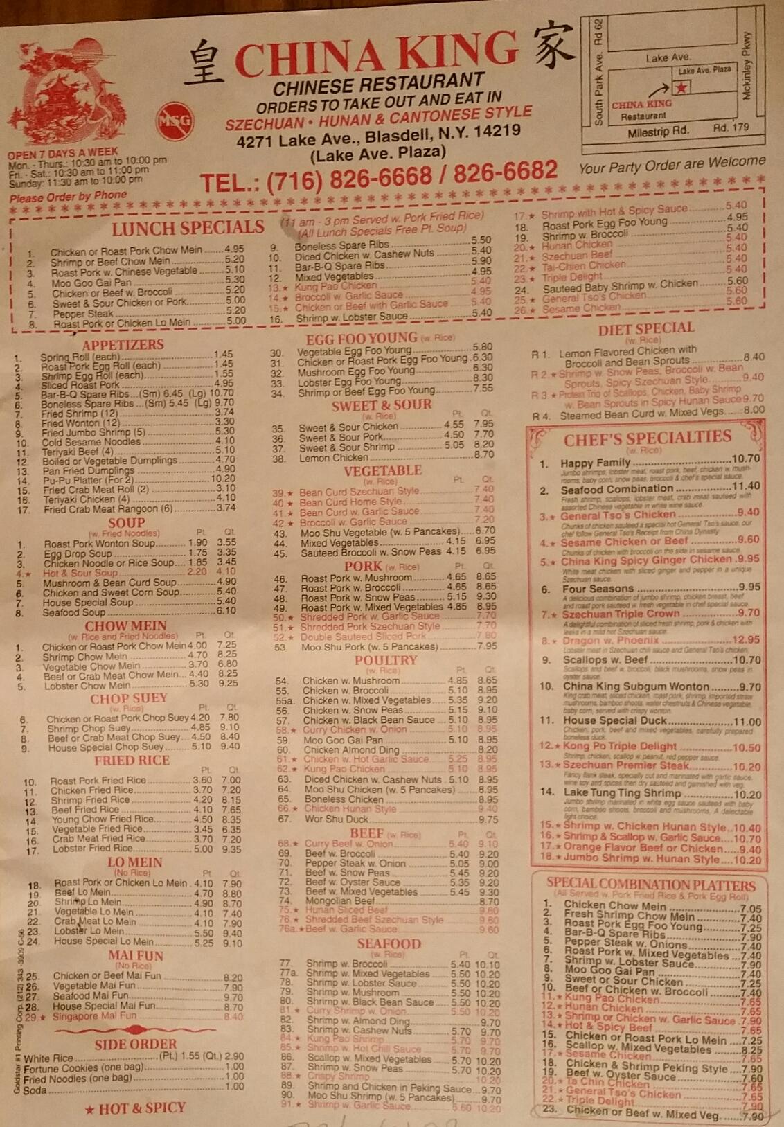 Menu at China King Restaurant, Buffalo, Lake Ave #9