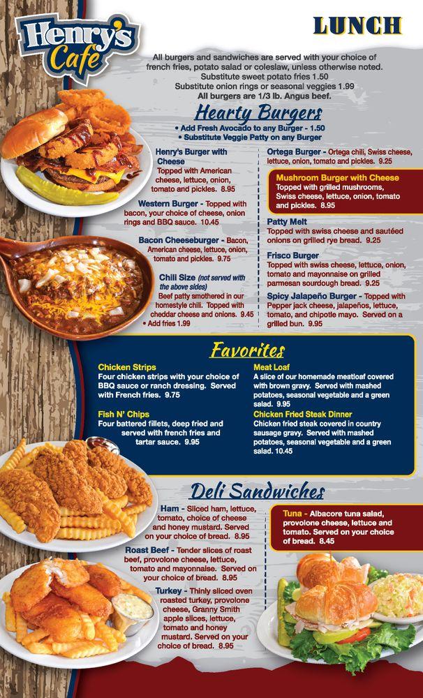 Menu at Henry's Cafe, Tehachapi