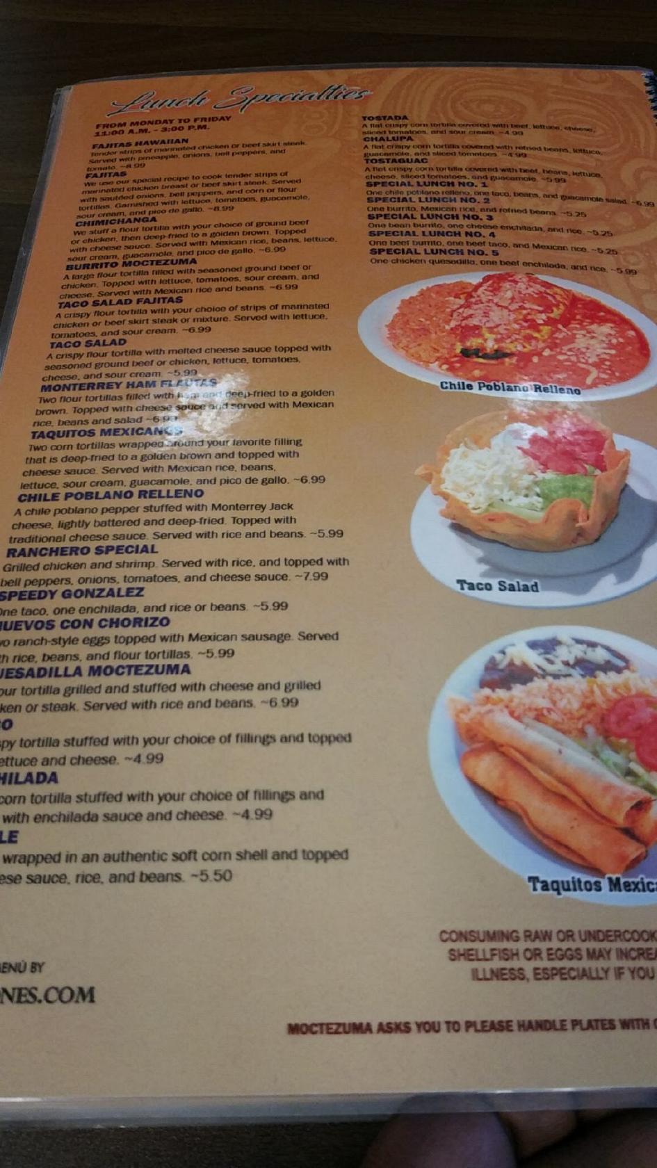 Menu at Moctezuma Grill 2 restaurant, Wynne
