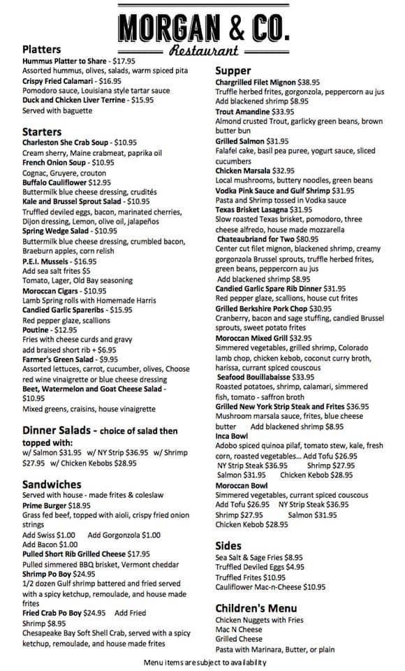 Menu at Morgan & Co steakhouse, Glens Falls