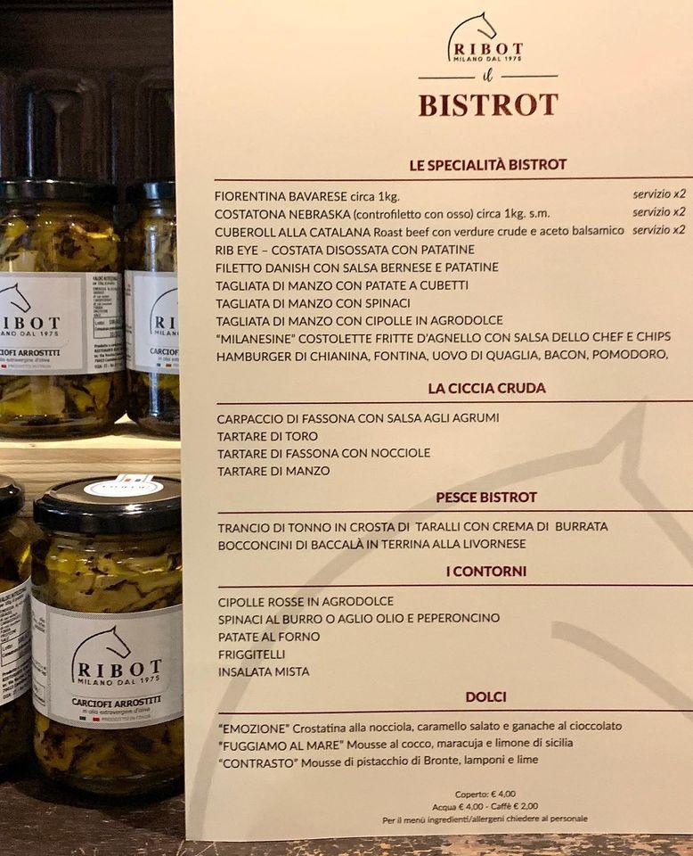 Menu at Ribot Bistrot restaurant, Milan