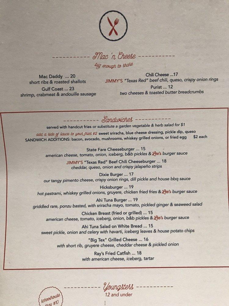Carta de State Fare Kitchen & Bar, Houston