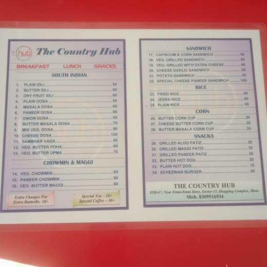 Menu at THE COUNTRY HUB RESTAURANT, Hisar