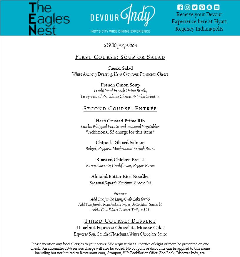 Menu at The Eagle's Nest pub & bar, Indianapolis