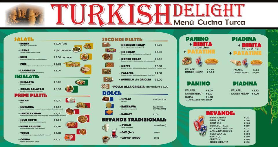 Menu au Turkish Delight Cucina Turca restaurant, Bologne