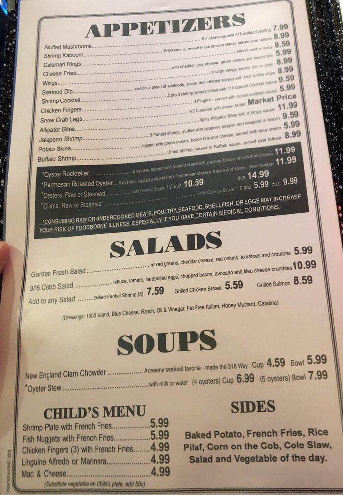 Carta de 316 Oyster Bar, Fayetteville