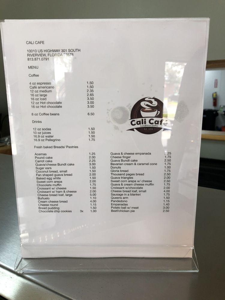 Menu at Cali Cafe, Riverview