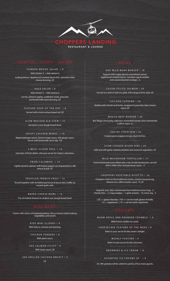 Menu at Chopper's Landing Restaurant & Lounge, Canada, Panorama ...
