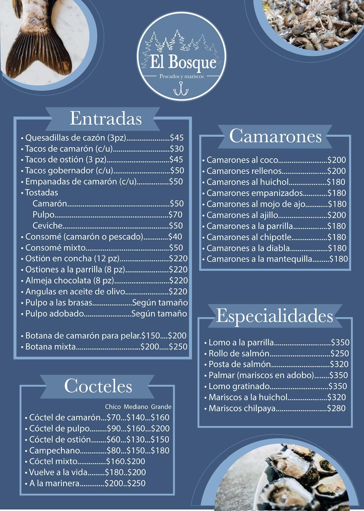Menu at El Bosque - Pescados y Mariscos restaurant, Zitácuaro