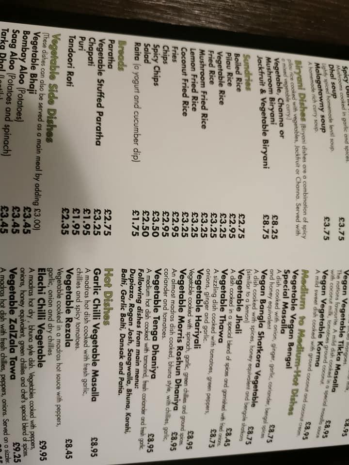 Menu at Elachi Indian restaurant in Liscard Wallasey, Wallasey