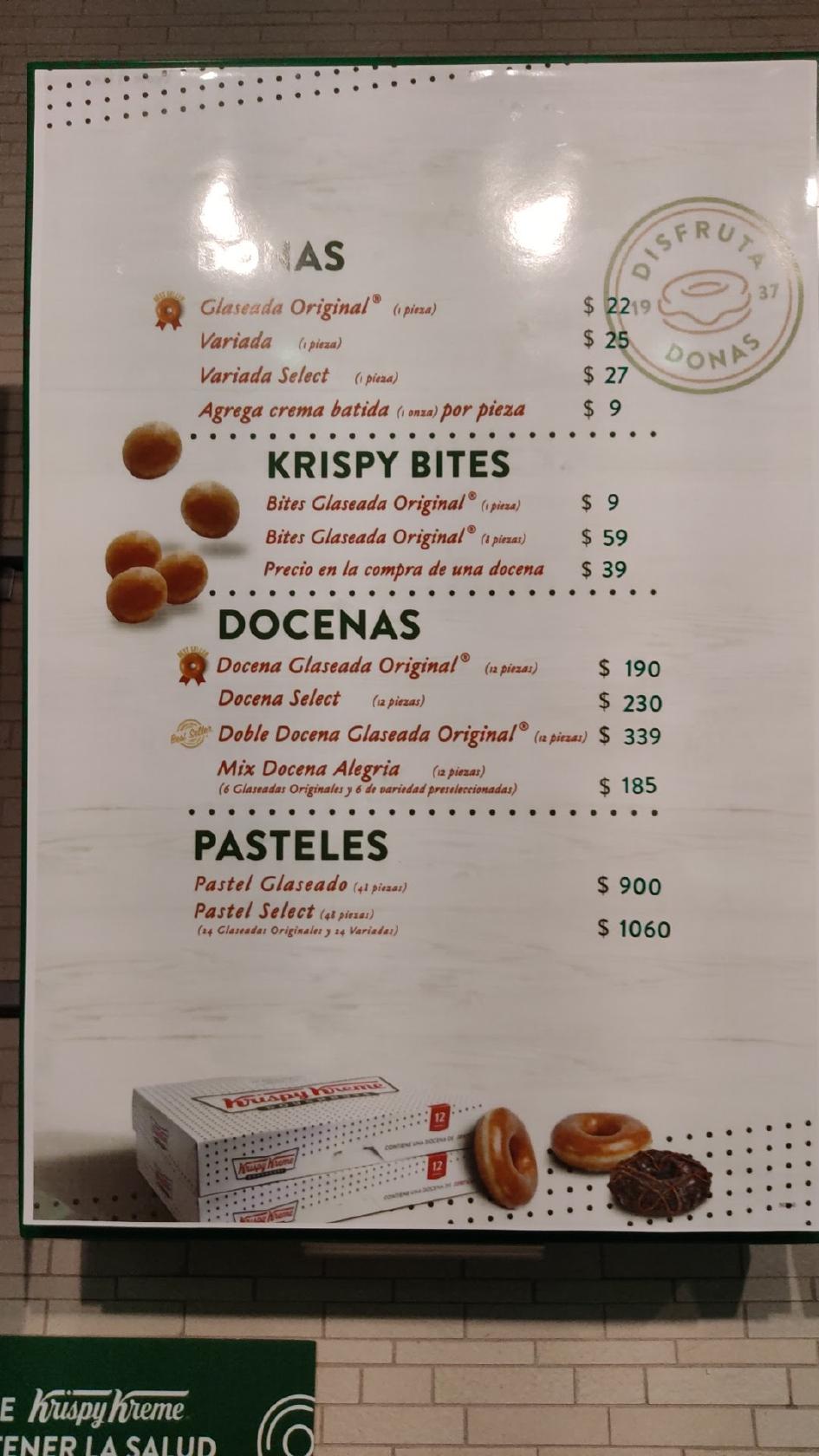 Menu at Krispy Kreme Doughnuts restaurant, Naucalpan, Avenida Lomas ...