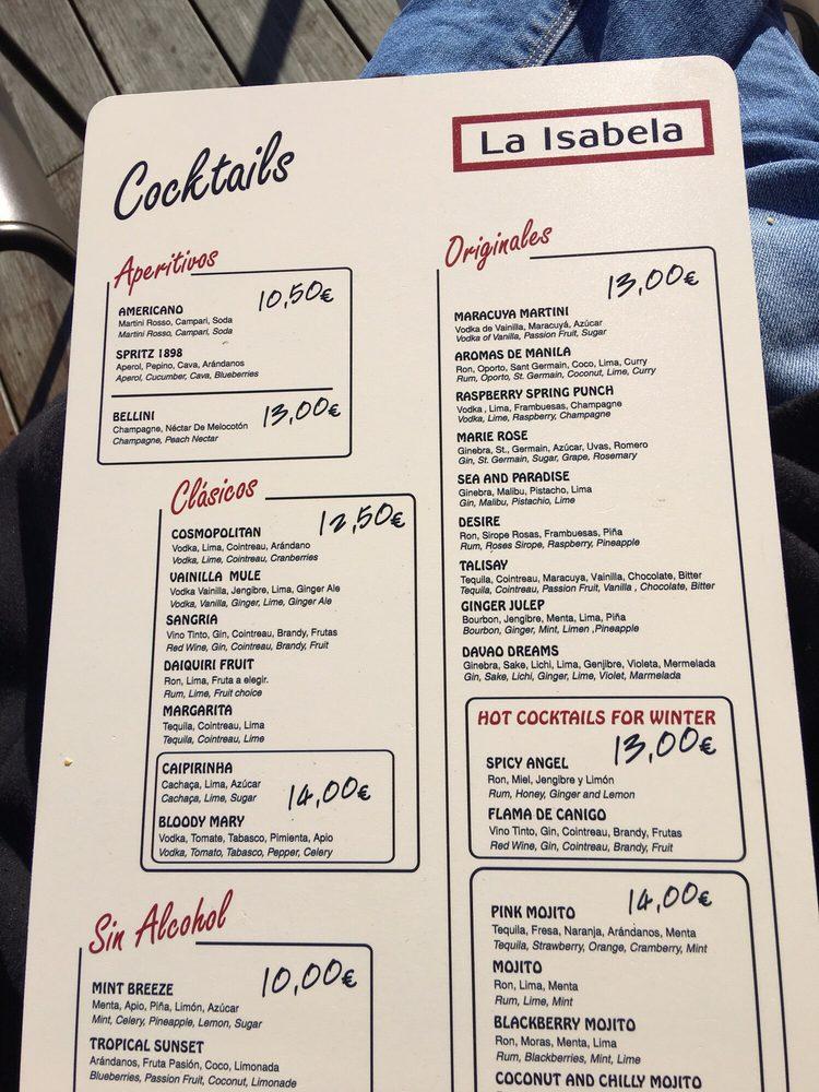 Menu at La Isabela Restaurant, Barcelona