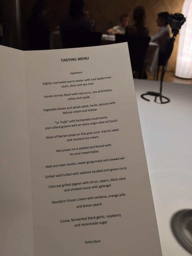 Menu at Lasarte restaurant, Barcelona