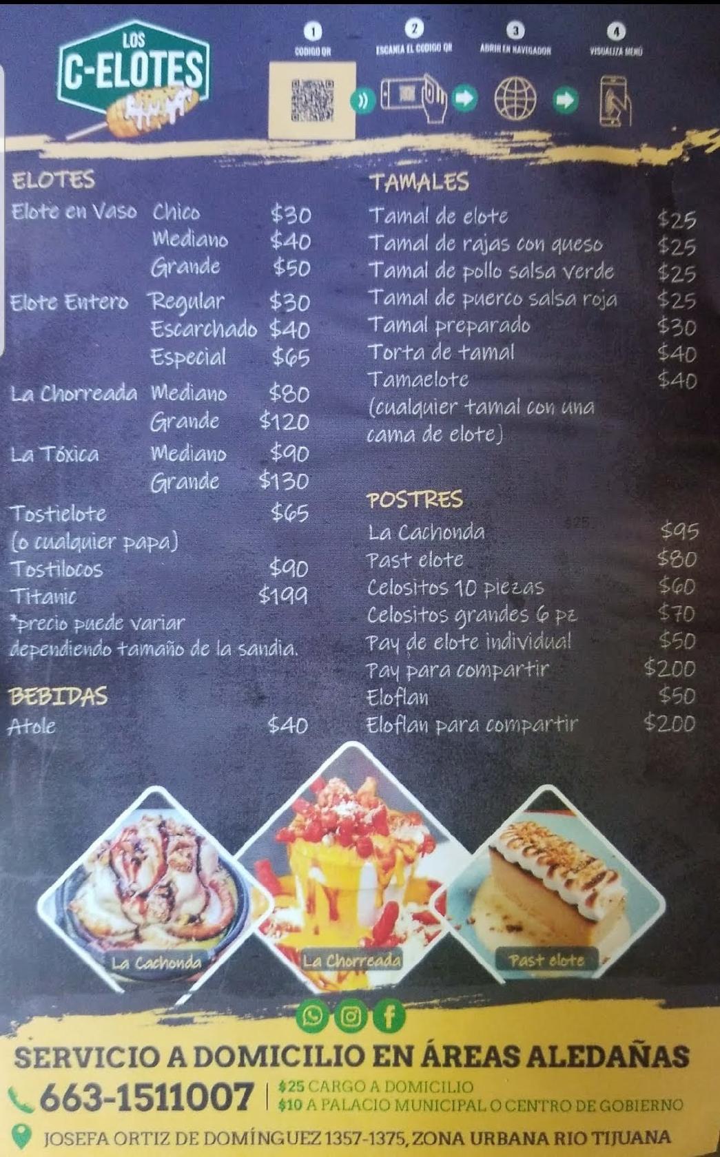 Menu at Los C-Elotes desserts, Tijuana