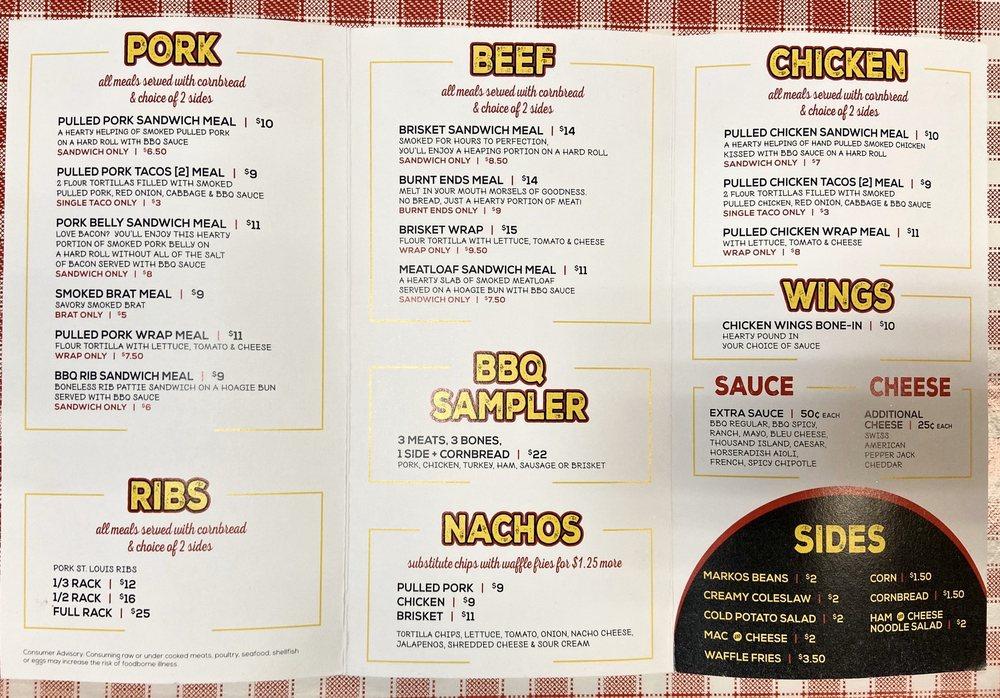Menu at Marko's Smokin' BBQ, Brillion