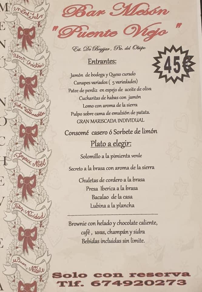 Menu at Meson Puente Viejo restaurant, Spain