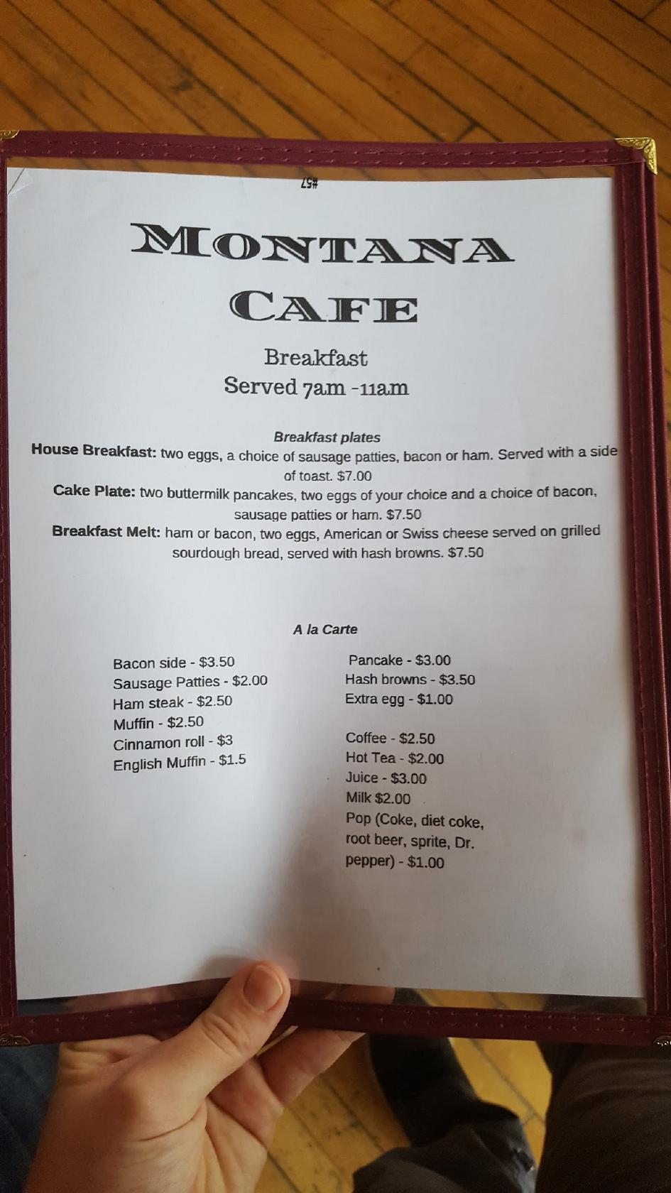 Menu at Montana Cafe, Cook