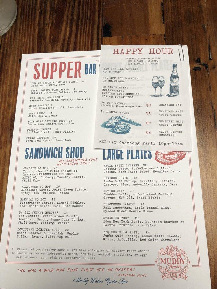Menu at Muddy Waters Oyster Bar, Pittsburgh