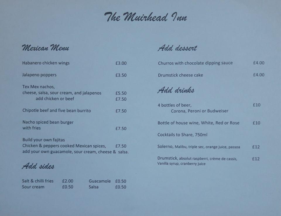Menu at Muirhead Inn pub & bar, Glasgow, 140 Cumbernauld Rd