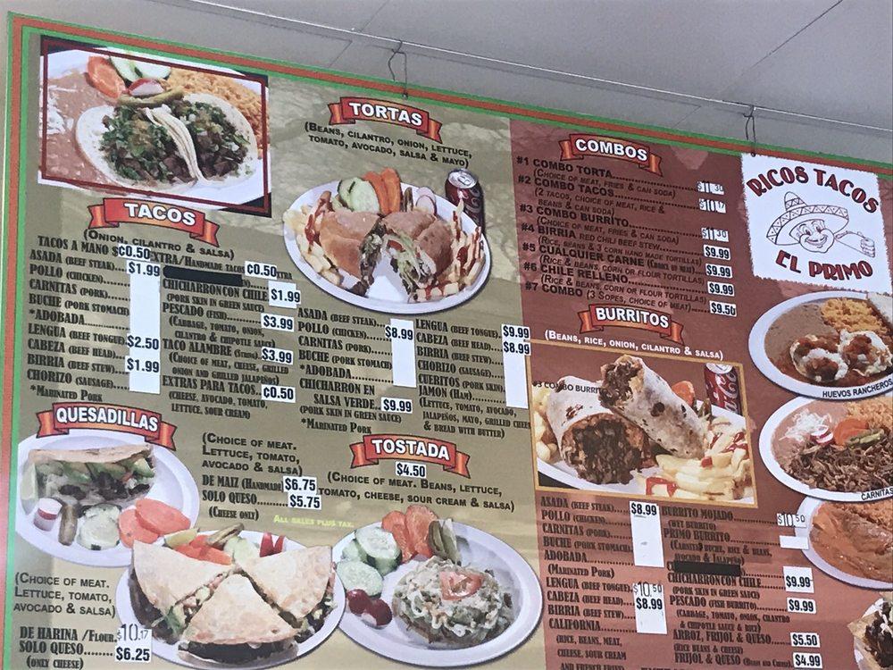 Carta del restaurante Ricos Tacos El Primo, Riverside