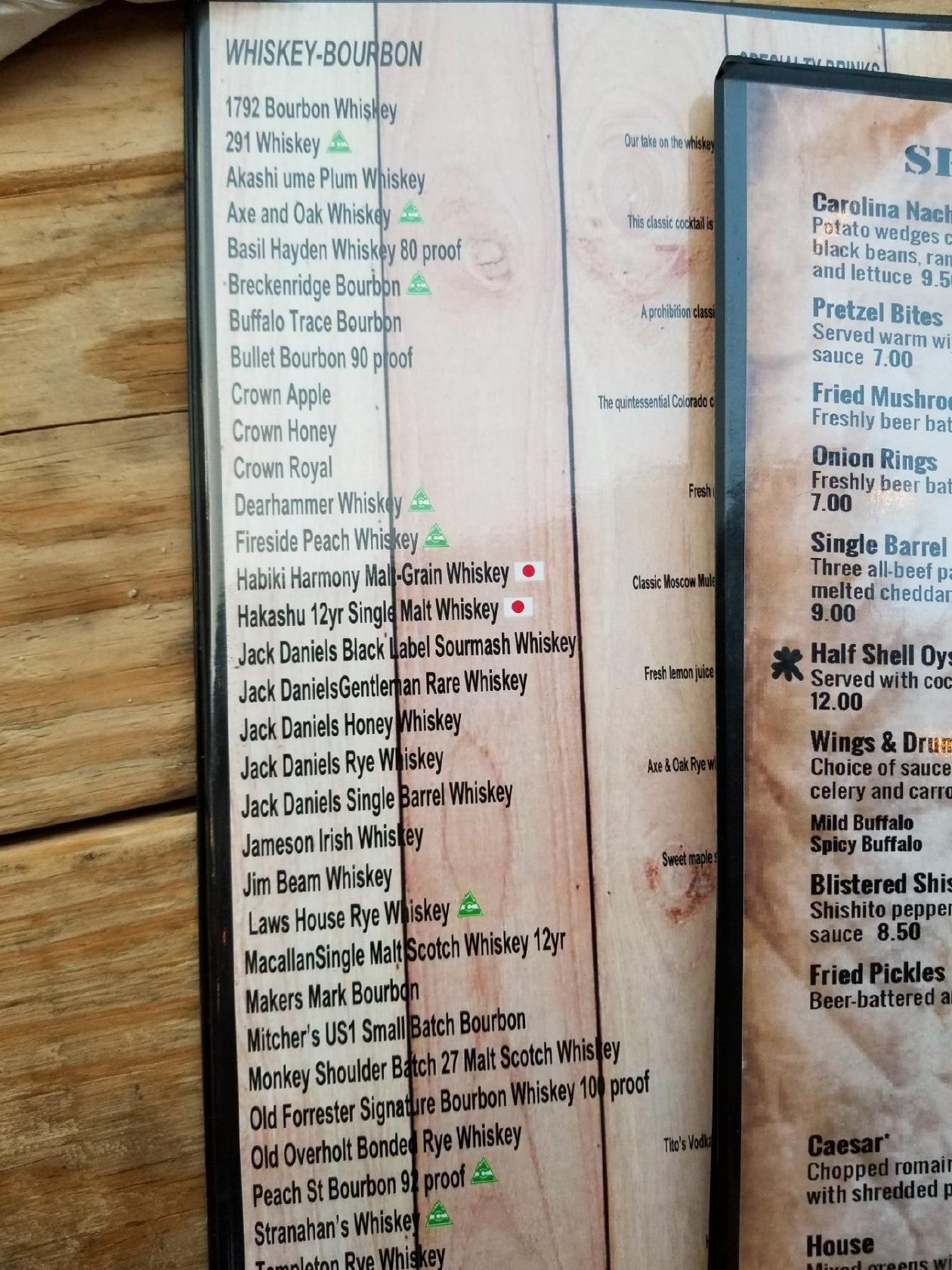 Menu at Single Barrel Bar And Grill, Colorado Springs