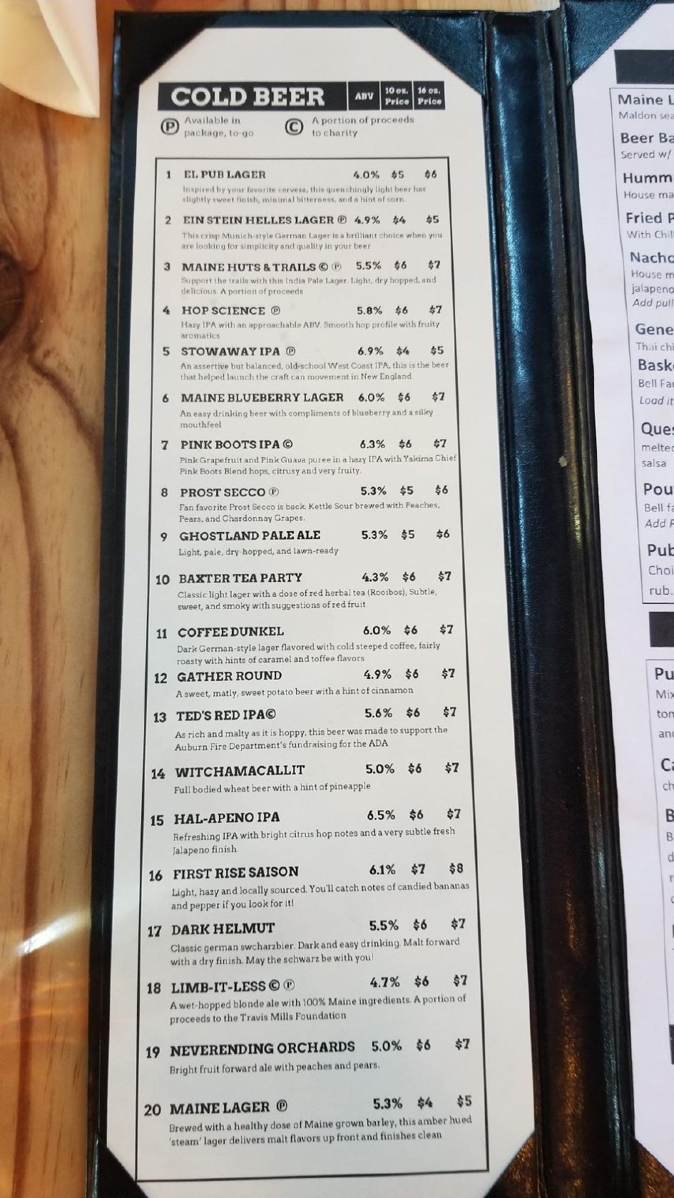 Menu at The Pub at Baxter, Lewiston