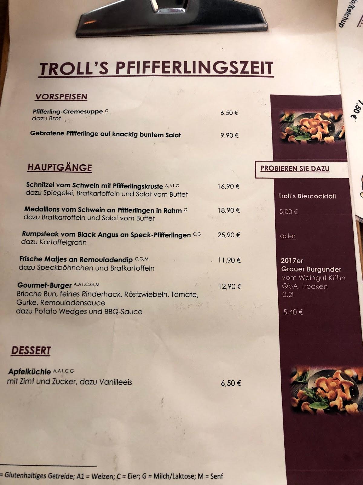 Carta del restaurante Troll's Brauhaus, Medebach