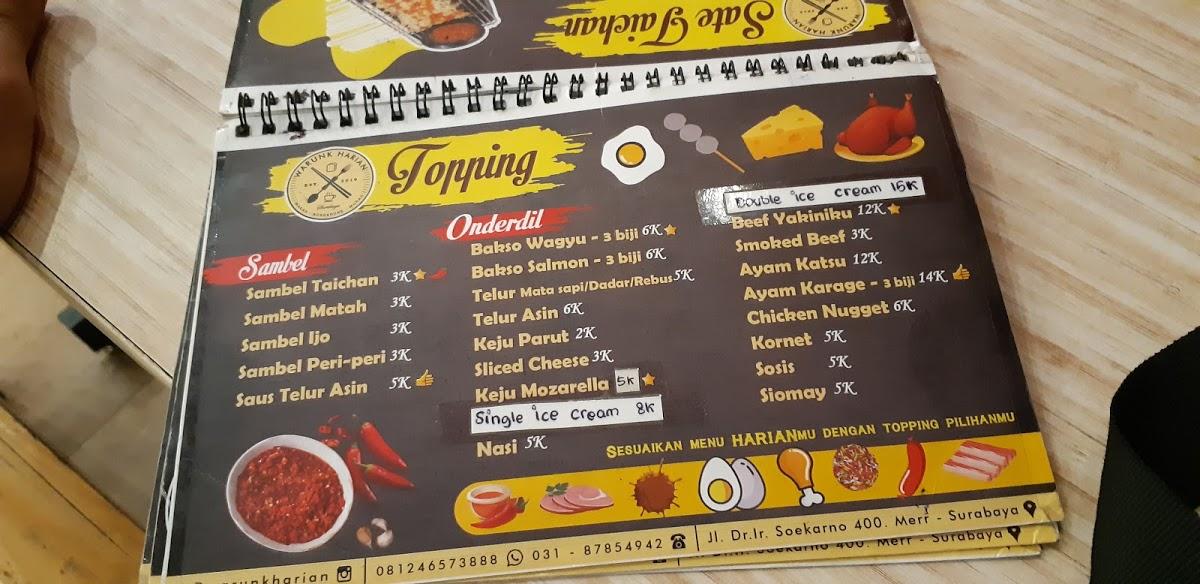 Menu at Warunk Harian restaurant, Surabaya