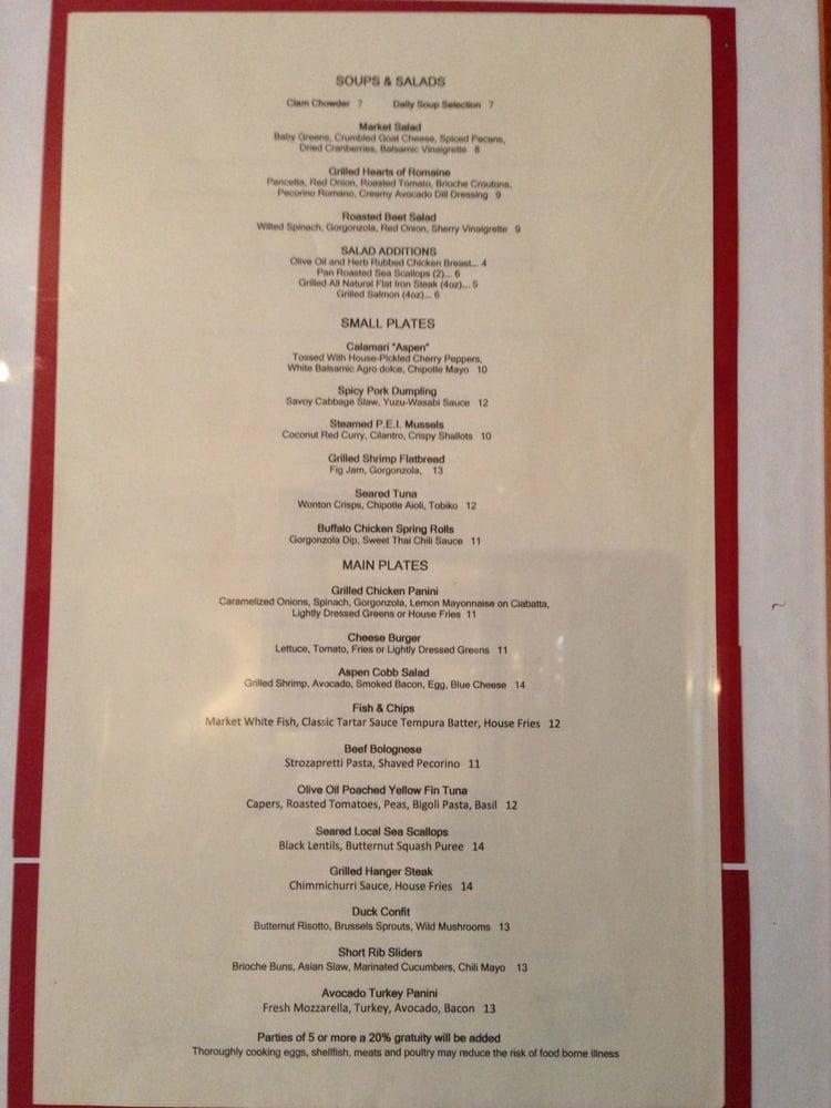 Menu at Aspen Restaurant, Old Saybrook