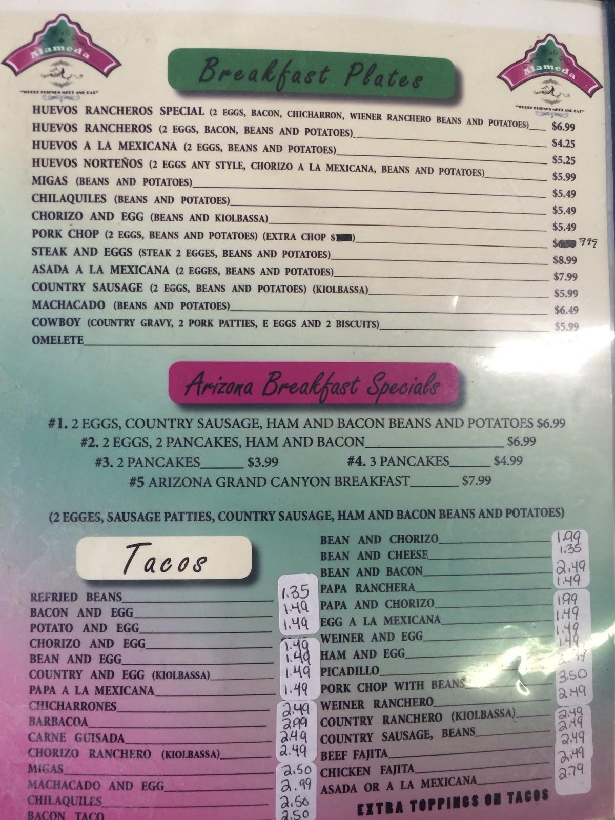 Menu at Cafe Alameda, San Antonio