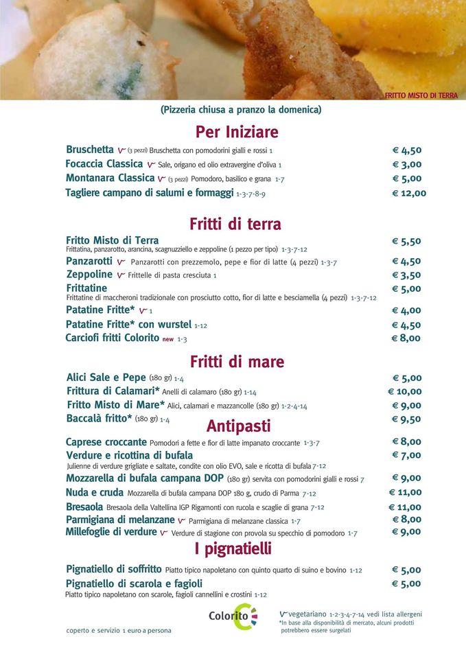 Menu at Colorito restaurant, Caserta