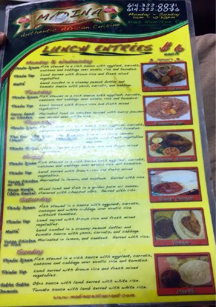 Menu at Madina Restaurant, Columbus