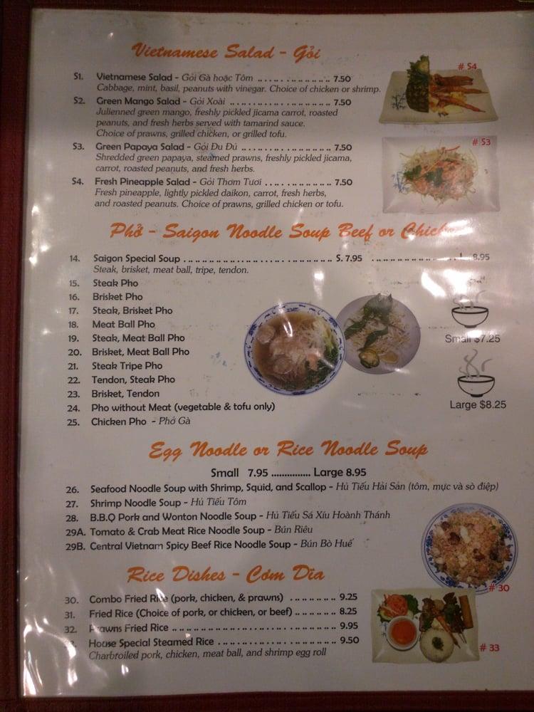 Menu at Pho Saigon Restaurant, Seattle, Madison St
