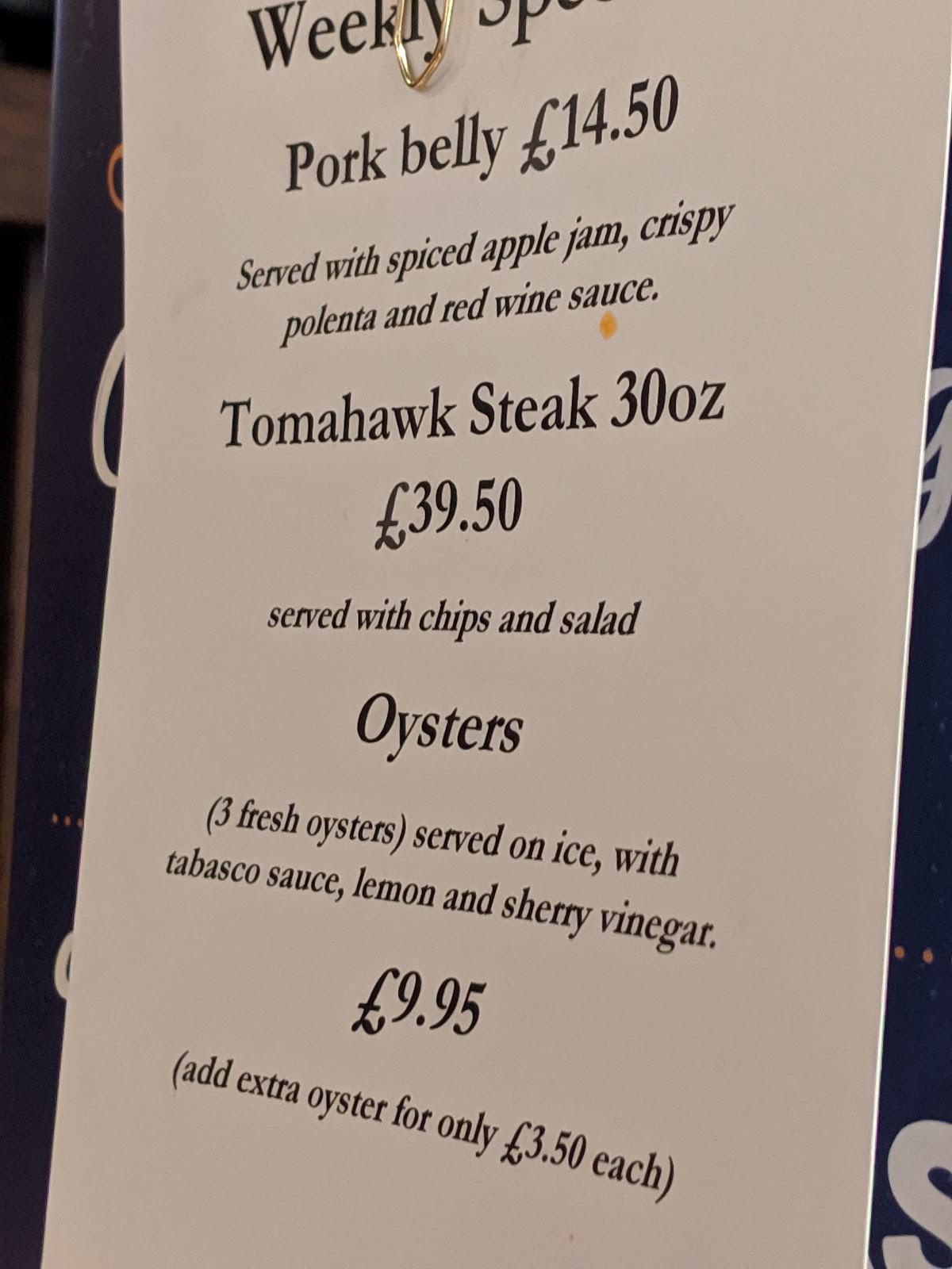 Menu at The Cut & Craft York steakhouse, York