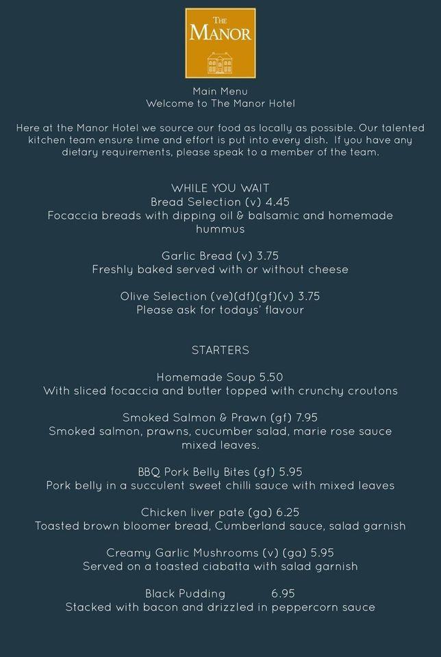 Menu at The Manor Inn, St Bees pub & bar, Saint Bees