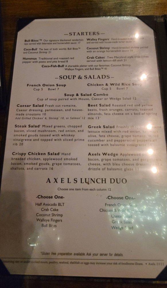 Menu at Axel's Restaurant Mendota, Mendota