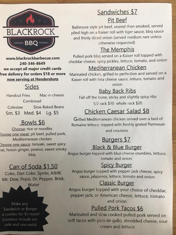 Menu at Black Rock Barbecue, Mount Lena