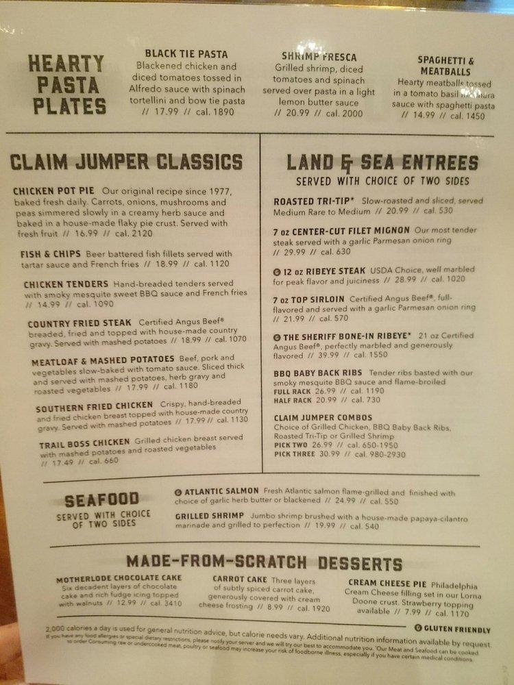 Menu at Claim Jumper Steakhouse & Bar, Clackamas, SE Sunnyside Rd