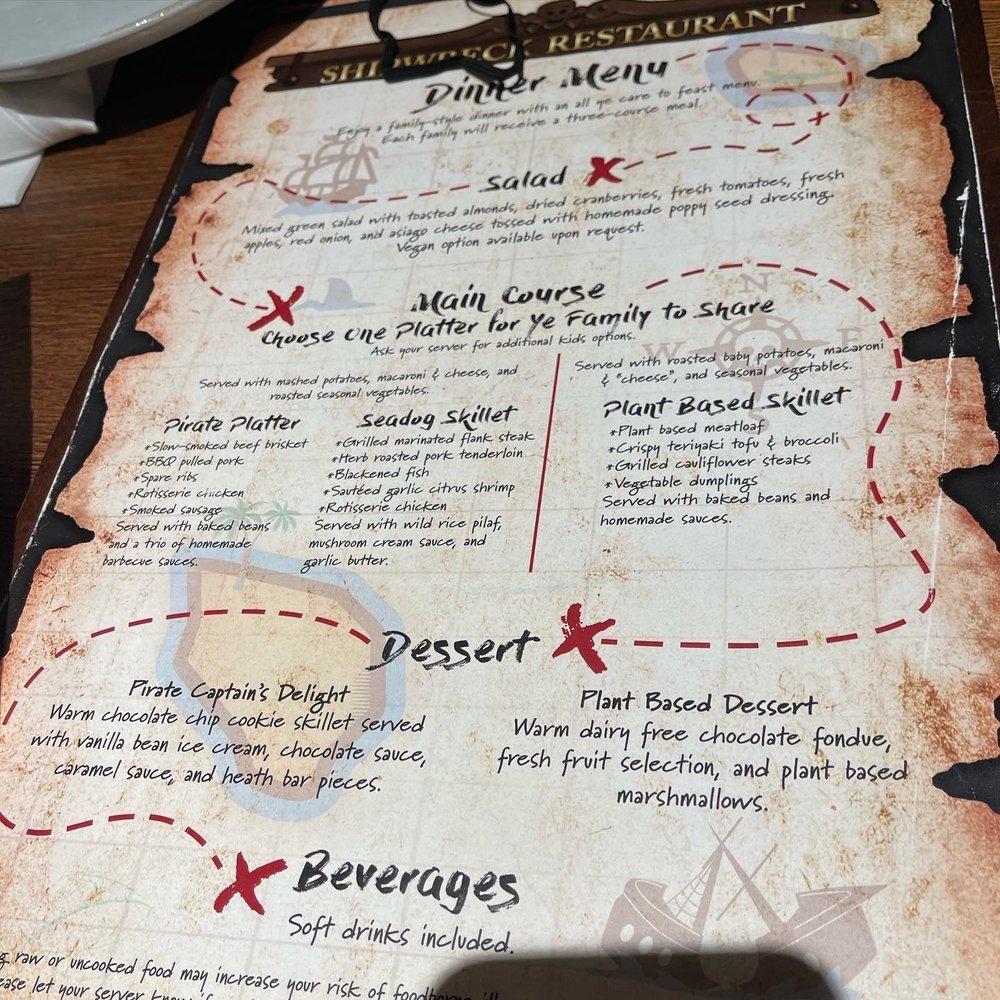 Menu at Legoland Shipwreck Restaurant, Winter Haven