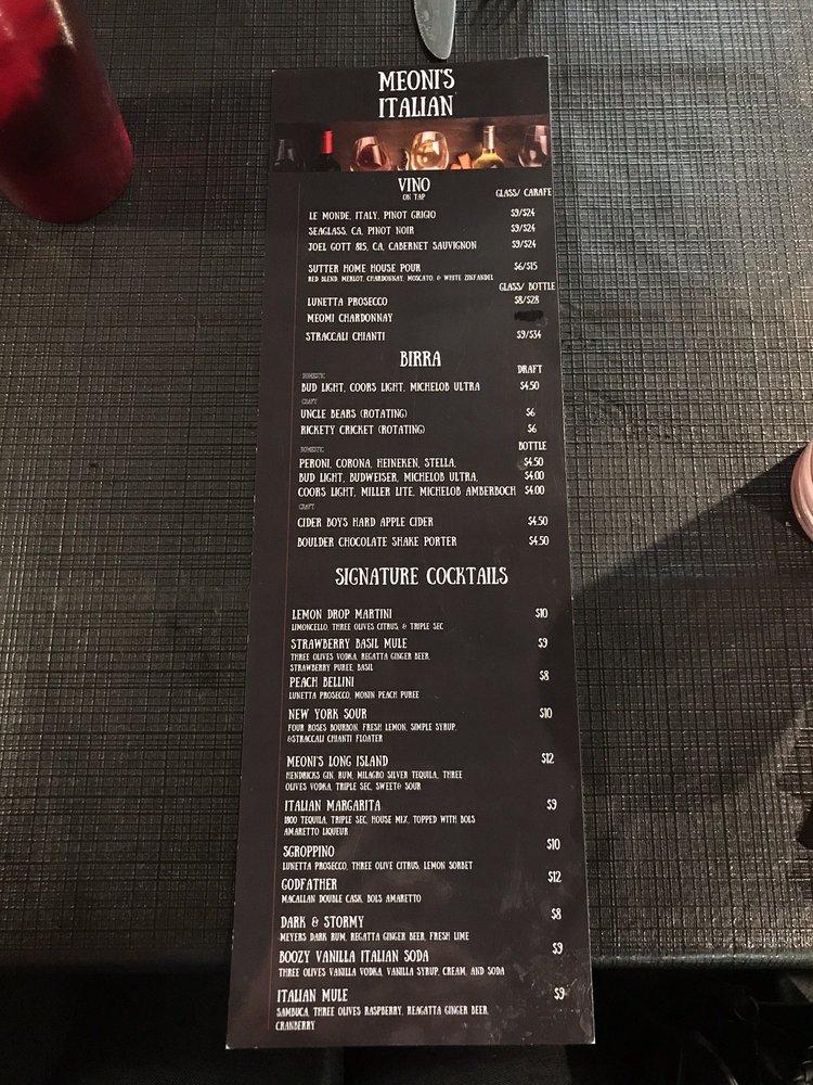 Menu at Meoni’s Italian Kitchen restaurant, Bullhead City