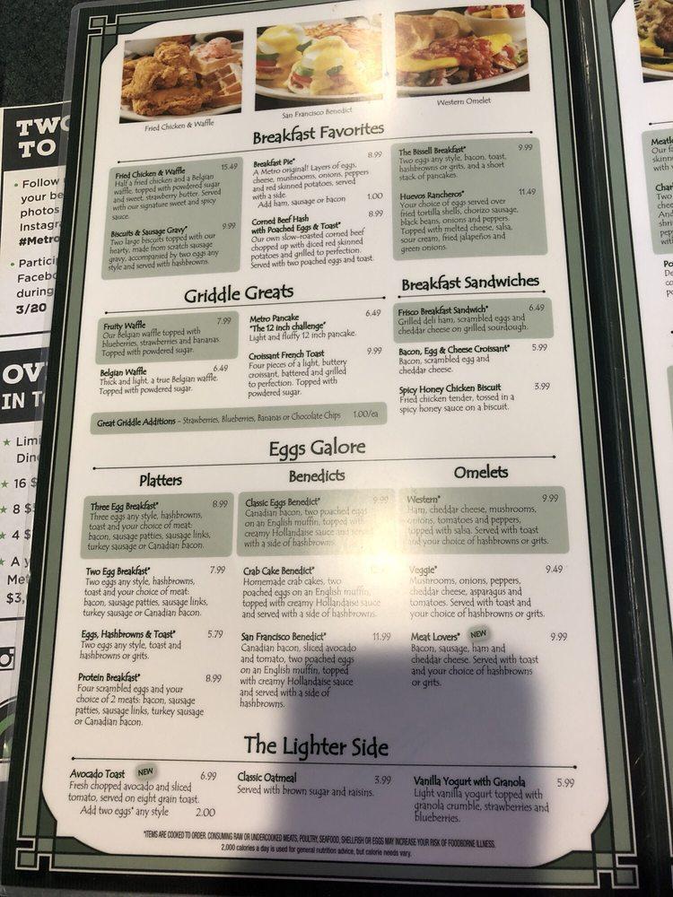 Menu at Metro Diner restaurant, Fredericksburg
