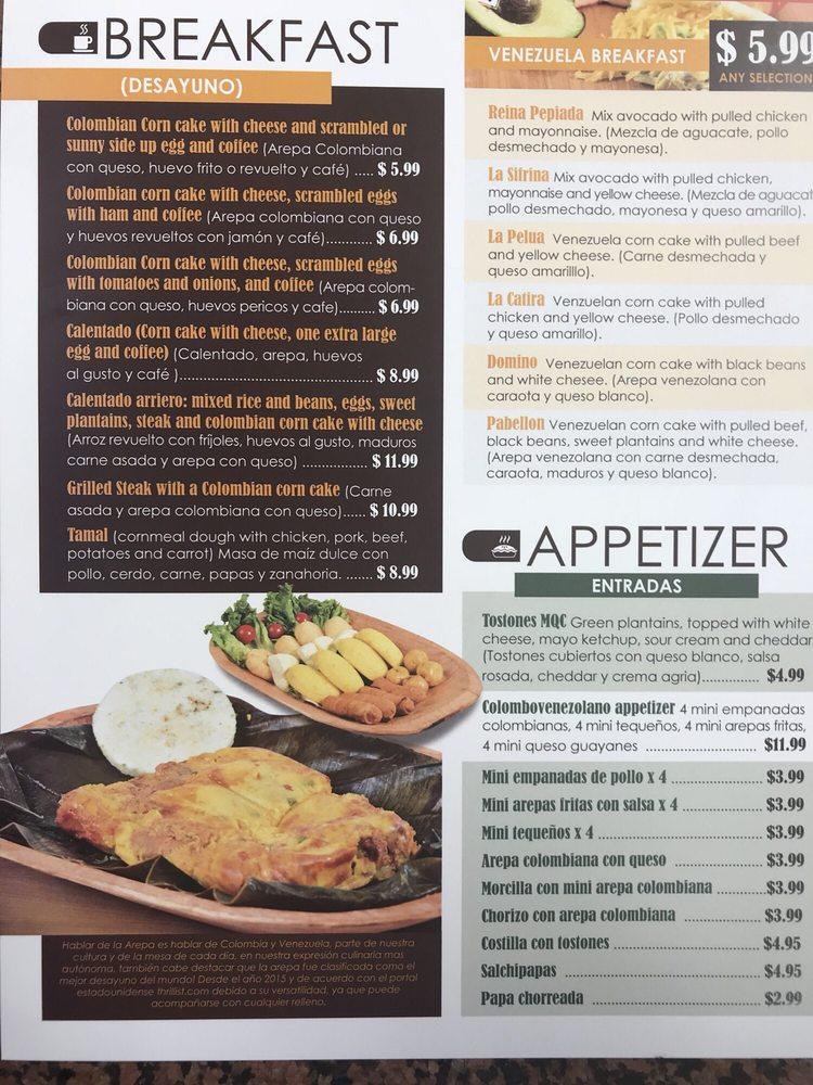 Menu at Mi Querida Colombia Restaurant and Bakery, Ocoee, W Colonial Dr