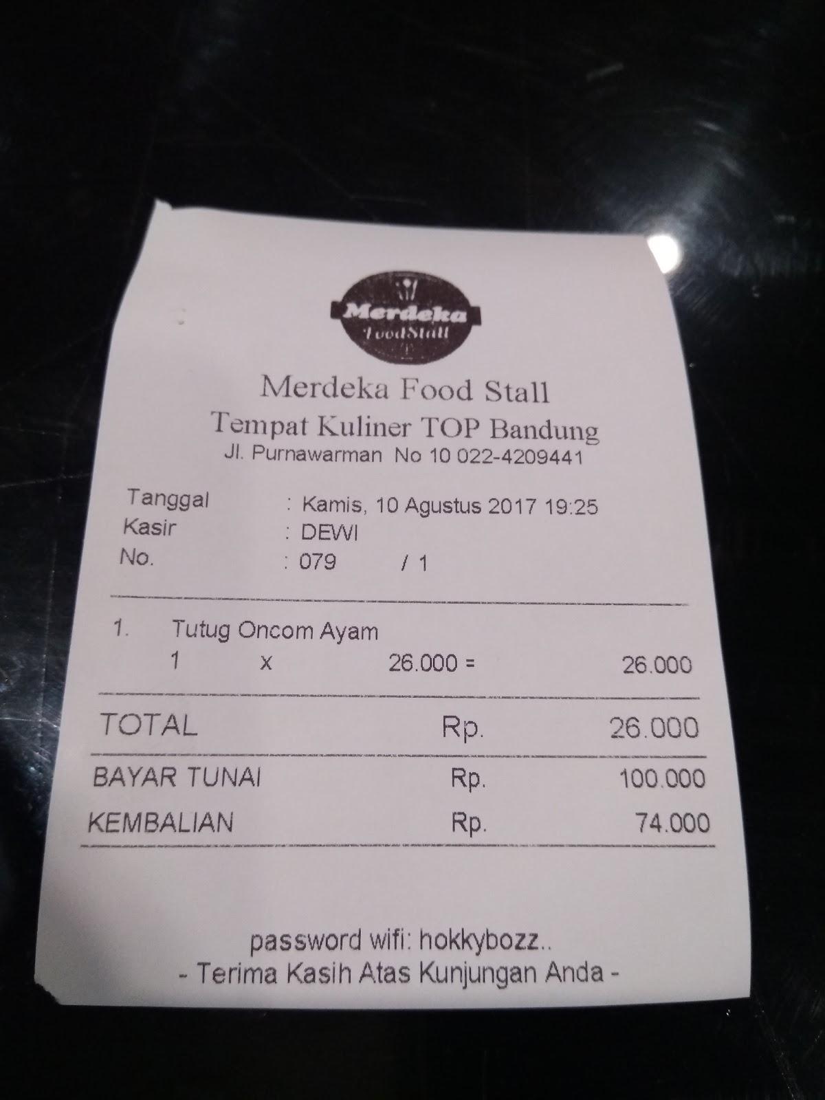 Menu at Nasi Tutug Oncom restaurant, Bandung, Pujasera Merdeka