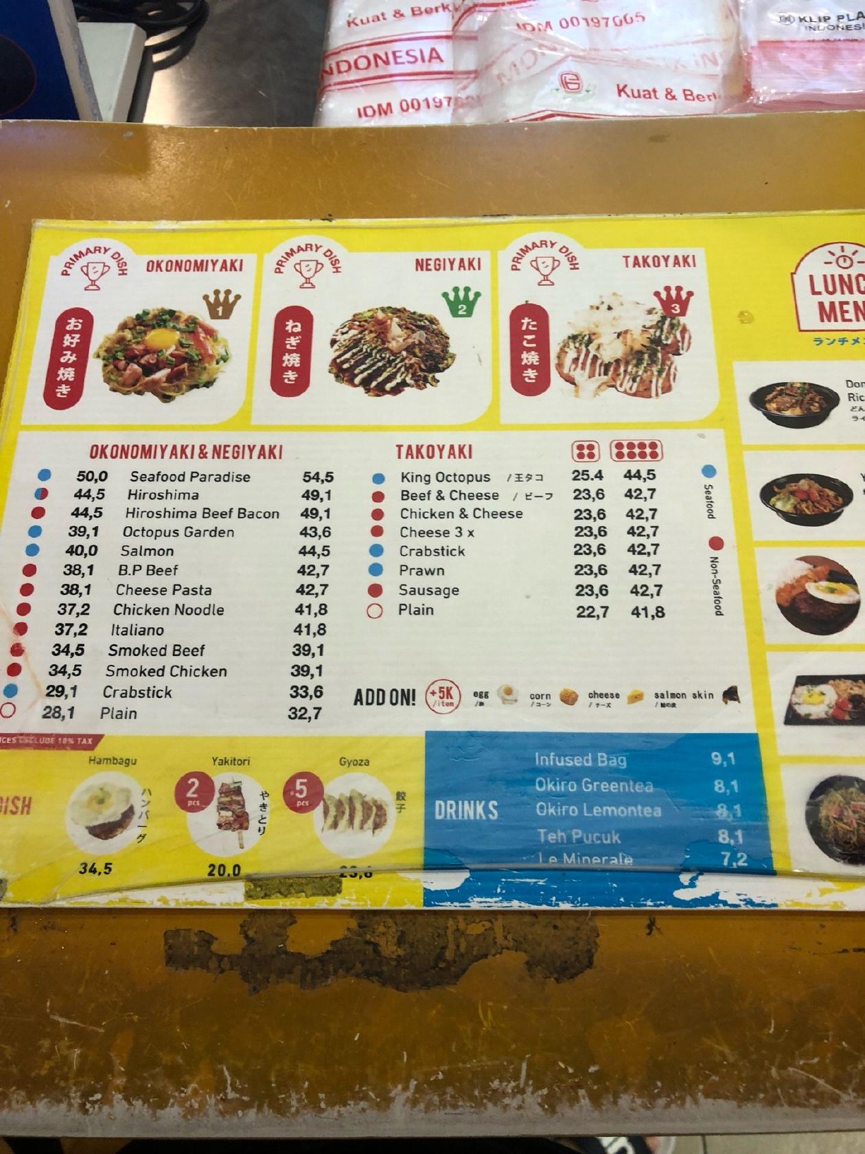 Menu at Arabica Central Park restaurant, Jakarta, Jalan Letjen S.parman