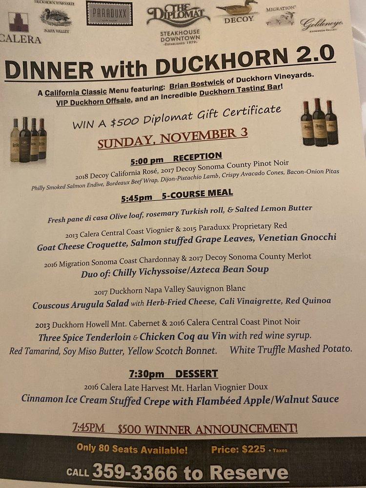 Menu at The Diplomat Steakhouse, Regina