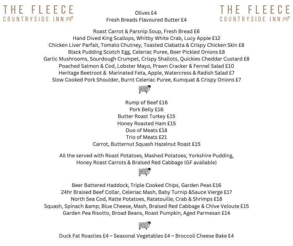 Menu at The Fleece Countryside Inn pub & bar, Halifax